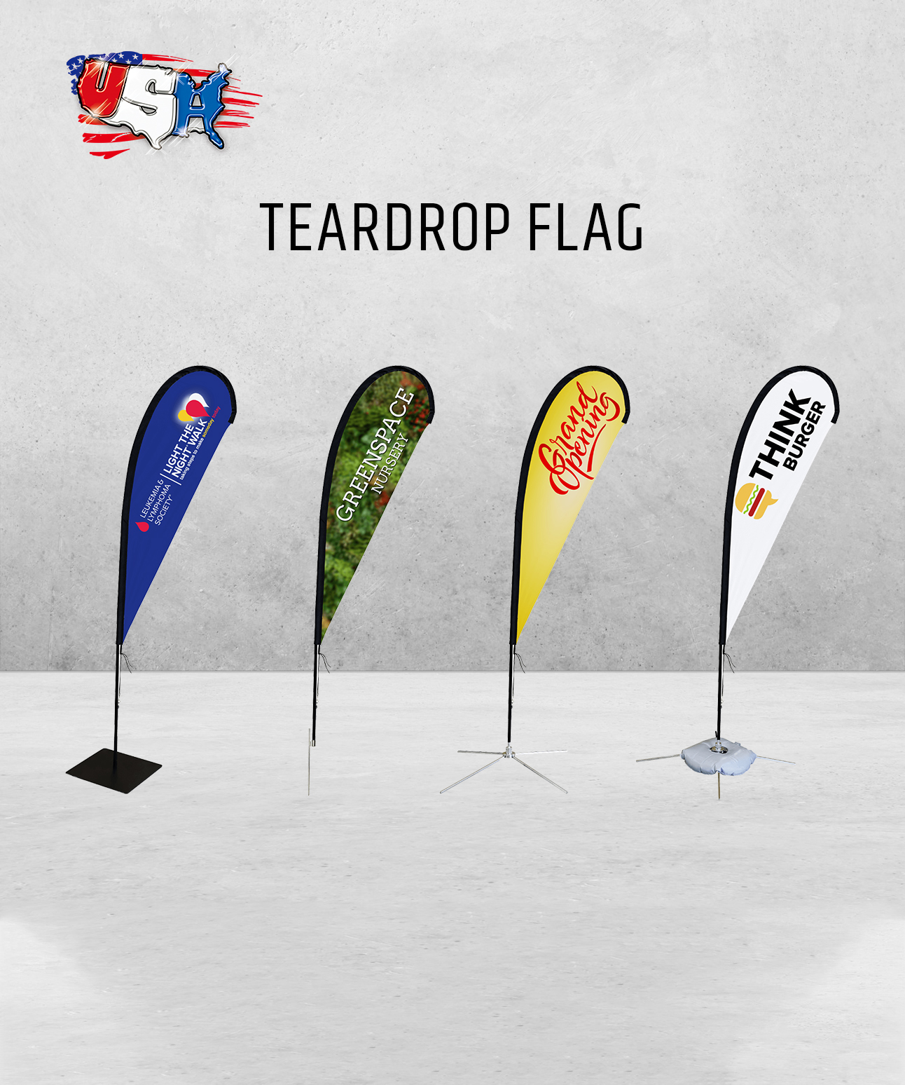 Custom Teardrop Flags in Visalia - USA Printings & Graphics